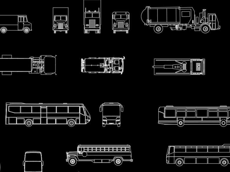Camiones y buses para AutoCAD - Bloques DWG